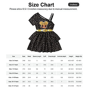 L.O.L. Surprise! Girls Tiered Dress Figure Print Layered One Shoulder Casual Dress Flowy Dress Size 6-12 Black 8-9 Years