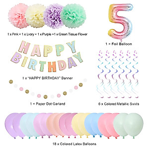 BRT Bearingshui 5th Birthday Decorations for Girls Boys, 40 Inch Rainbow Gradient Number 5 Balloon, 5th Birthday Balloon, Happy Birthday Banner, Children’s 5th Birthday Party Supplies for Kids