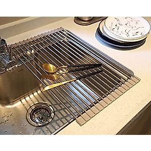 AMZALIBA Roll up Over The Sink Dish Drying Rack Roll-up Drying Rack Kitchen Rolling Dish Drainer Foldable Sink Drying Rack Mat Dish Drying Rack for Kitchen Sink Counter (17.7 inches X11.2 inches )