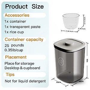 LivLab 25 lbs +10 lbs Rice Dispenser, Airtight Rice Container Storage with Measuring Cup & Brush Food Cereal Container Bins Household for Kitchen Pantry Organization