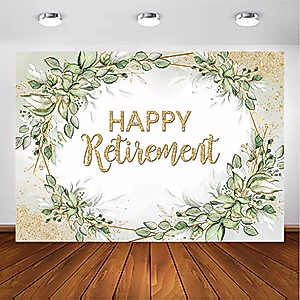 Avezano Sage Green Retirement Party Decorations Sprinkle Gold Dots Happy Retirement Backdrop Greenery Leaves Retire Photoshoot Background Banner (7x5ft)