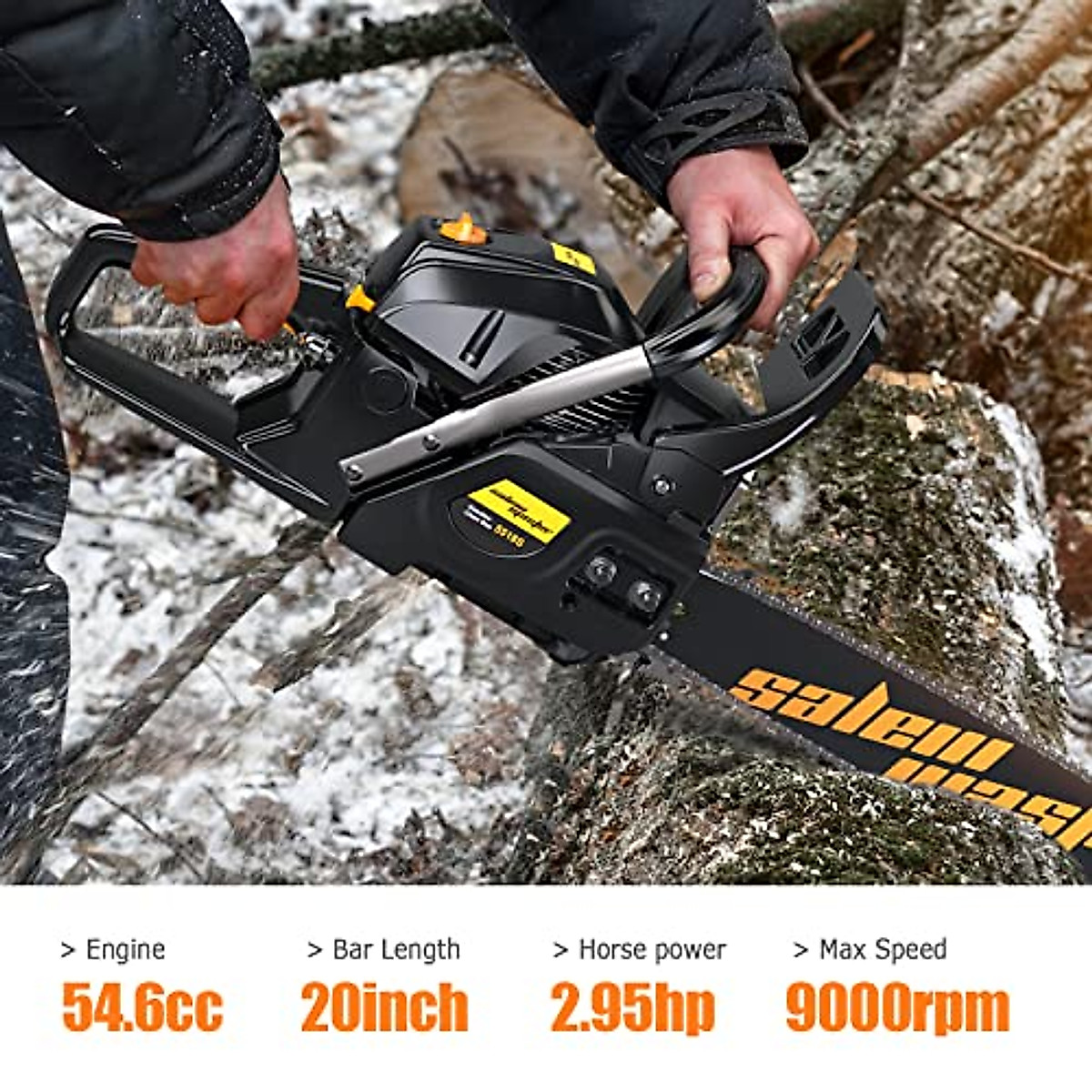 SALEM MASTER Gas Chainsaw 20-Inch Powered Chain Saws 54.6CC 5518S Petrol Chainsaw 2-Cycle for Trees and Wood Cutting