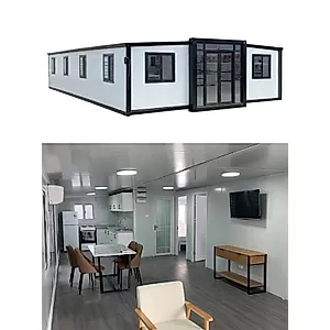 Generic Foldable Home, 40ftx20ft Prefab Tiny Home, White, Mobile House with Bathroom & Kitchen, Galvanized Frame, Waterproof, Modern Style