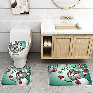 NEWSUYAA Christmas Shower Curtain for Bathroom, 4 PCS Merry Xmas Santa Claus Elk Snowman Bath Decor with Hooks 72x72 Inch (Dark Blue)