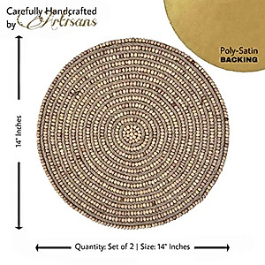 Trunkin' Set of 2, 14" Natural Jute & Wooden Beads Embroidered Placemat | Table Placemats for Easter Holiday or Spring Season | Table Mats for Party, Wedding