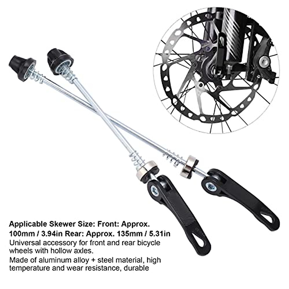 Pwshymi Bike Hub Quick Release Rod, Quick Release Lock Skewers High Temperature Resistance Bicycle Accessories Universal Heavy Duty 1 Pair for Road Bike(Black)