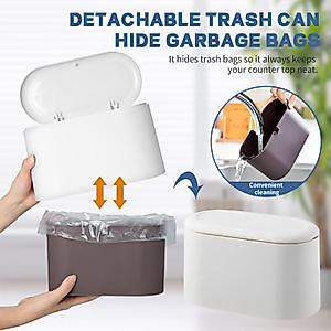 Mini Trash Can with Lid - Removable Small Garbage Can, Tiny Plastic Trash Bin, Pop Up Countertop Wastebasket, Counter Garbage Lint Bin for Bathroom,Office,Kitchen,Desk,Coffee Table(White)