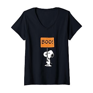 Womens Peanuts Halloween Snoopy Boo! V-Neck T-Shirt