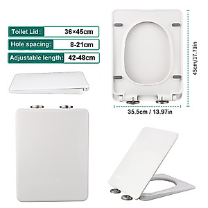 DFEDHF Square Toilet Seat Soft Close, Top Fixing, Quick Release for Easy Cleaning, Adjustable Hinges, Easyto Install, PP Toilet Lid Square, White,06A (06A)