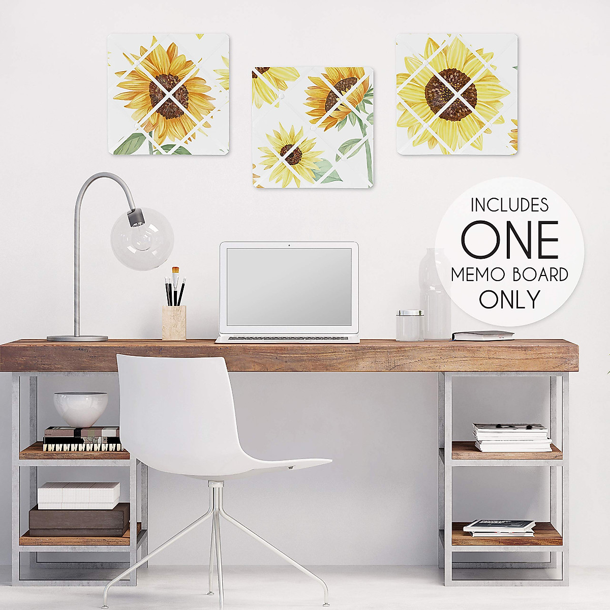 Sweet Jojo Designs Yellow, Green and White Sunflower Boho Floral Fabric Memory Memo Photo Bulletin Board - Farmhouse Watercolor Flower