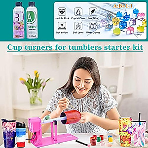 Cup Turner for Crafts Tumbler,Tumbler Cup Spinner,Glitter Powder,Epoxy Resin kit for Tumblers for Beginners with Epoxy and Heat Gun (Pink)