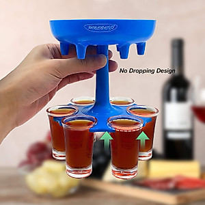 WorldBasics 6 Shot Glass Dispenser and Holder | Includes Shot Dispenser with Shot Glasses & Plugs | Shot Buddy Dispenser with Glasses | Shot Glass Holder & Shot Pourer- (Blue)