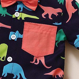 SUNNY PIGGY Toddler Baby Boy Clothes Button Down Shirt Boy Clothes Little Dinosaur Printed Baby Boy Outfits Shorts Set Summer Baby Boy’s Clothing 18-24 Months Red