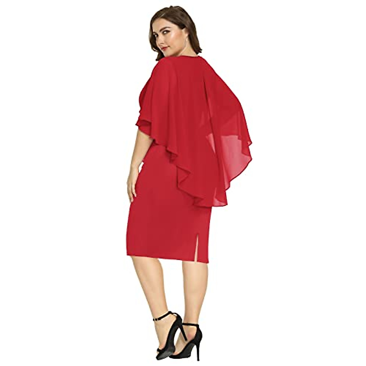 Women's Floral Fake Two Pieces Dress Caplet with Rhinestone Plus Size Wedding Guest Dresses Red 18 Plus