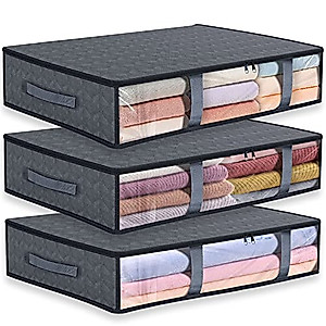 Uidducpu Storage Bins,Under Bed Storage Containers,Foldable Clothes Storage bags with Clear Windows and Reinforced Handles,for Clothing, Blanket, Sweaters, Comforter,Toys,Grey, 3-Pack