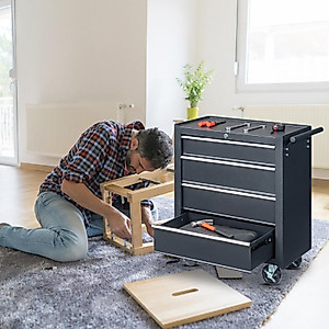 Winado 4-Drawer Tool Chest with Wheels & Lock & Key, Heavy Duty Cart Rolling Tool Box on Wheels, Metal Storage Cabinet, Rolling Tool Cart with Drawers for Garage, Warehouse & Repair Shop