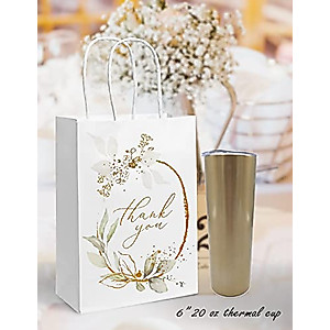 Created Flow Eucalyptus Wedding Thank You Gift Bags Small Size Guests Bridal Shower Bridesmaids Gift Bags Birthday Party Thank You Favors Bag Baby Shower Office Business Thank You Bags Bulk Merchandise White Handles Gold Foil Paper 16 Pack 4 Designs