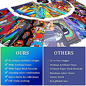 HODYUN 100PCS Wall Collage Kit Indie Aesthetic Pictures Posters Records Artificial Vines, Hippie Trippy Wall Collage Kit for Prints Pictures, Wall Art Print for Room, Dorm Photo Display, VSCO Poster for Bedroom