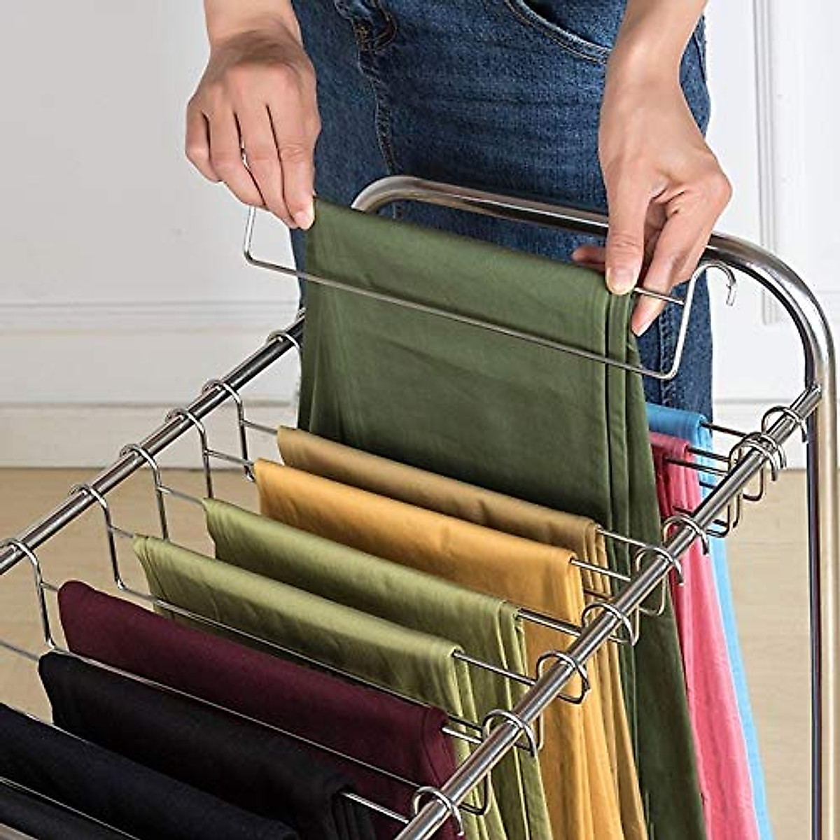 Trolley Stainless Steel Pants Hangers Rolling Trolley, Trouser Skirt Dress Jeans Closet Storage Organizer Rack, Anti Rust, Space Saving (Size : 24 Hangers)