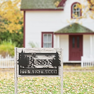 Modern House Numbers Sign for Outside, Metal Address Sign with Family Name, Personalized Address Numbers Tree Sence Deer Hunter Handmade Metal Address Sign Address Plaque Front Door Sign