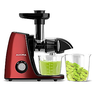 Aucma Slow Juicer Machine, Cold Press Juicer with Quiet Motor and Reverse Function, Masticating Juicer Machine with Brush Recipes, Juicer Extractor for High Nutrient Fruit Vegetable Juice (Classic Red)