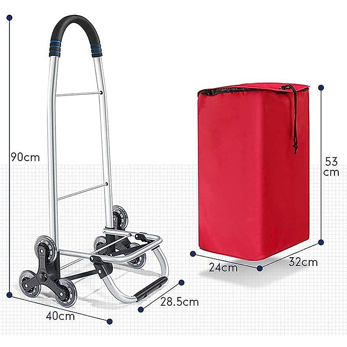 Shopping Trolley on Wheels Multi Function Shopping Cart Folding Rolling Bag with 3 Wheels for Climb Stair Grocery Laundry Utility Storage Hand Trucks,