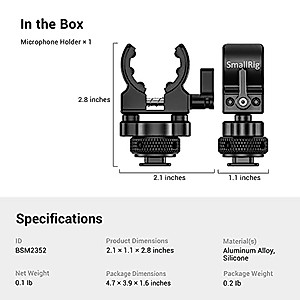 SmallRig Shotgun Microphone Holder (Cold Shoe) , Built-in Soft Silicone, Bumps and Noises Absorption BSM2352