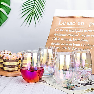 Gutsdoor Wine Glasses Large Stemless Wine Glasses 18.9 Ounce Set of 4 Iridescent Glasses All-Purpose Drinking Wine Beverage Glasses for Red White Wine, Water, Beer, Juice, Whiskey & Bar Decor