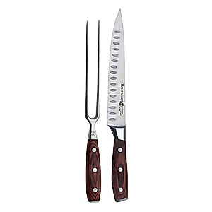 Messermeister Avanta Pakkawood Kullenschliff Carving Knife and Fork Set, 2 Piece