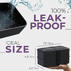 Premium Bento Lunch Box with Insulated Lunch Bag - Box Includes Sauce Cup, Divider, Cutlery & Chopsticks - Bag Made of Durable Materials, Variable Strap/Handler, Wide Opening - Zero Waste & Food-Safe