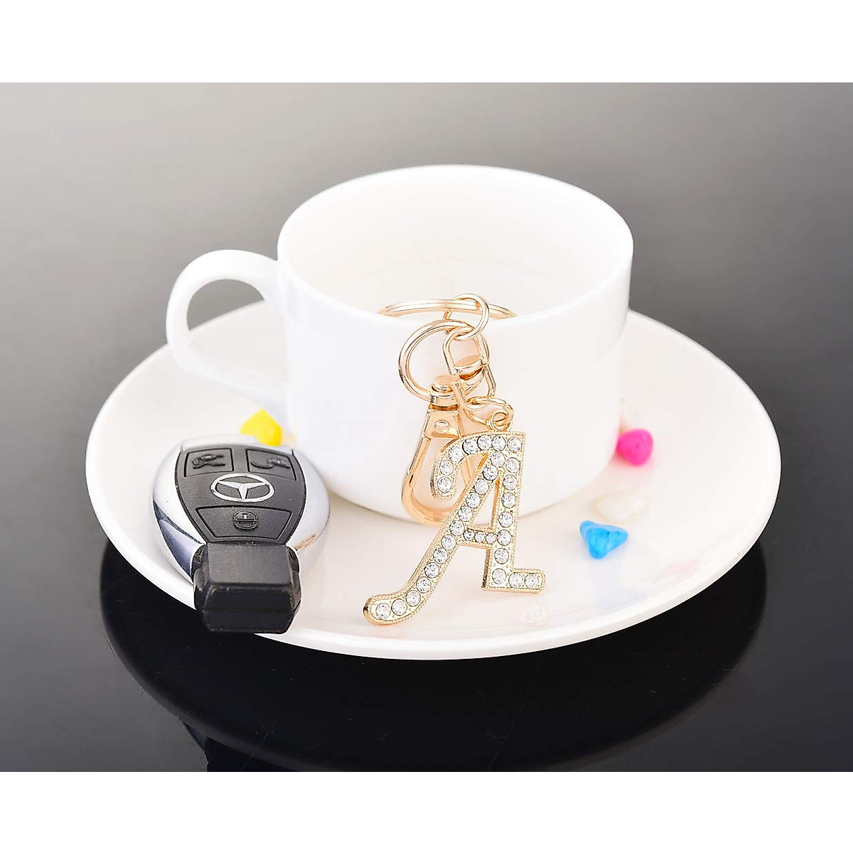 AlphaAcc Keychain for Women Purse Charms for Handbags Crystal Alphabet Initial Letter Pendant with Key Ring,Letter A