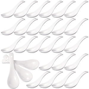 50 Pack Ceramic Soup Spoons Bulk 5.43 Asian Soup Spoon Set Bright White Ultra Fine Porcelain Tablespoon with Deep Oval Hook Design Dishwasher Safe for Wonton Dumpling Miso Cereal Ramen