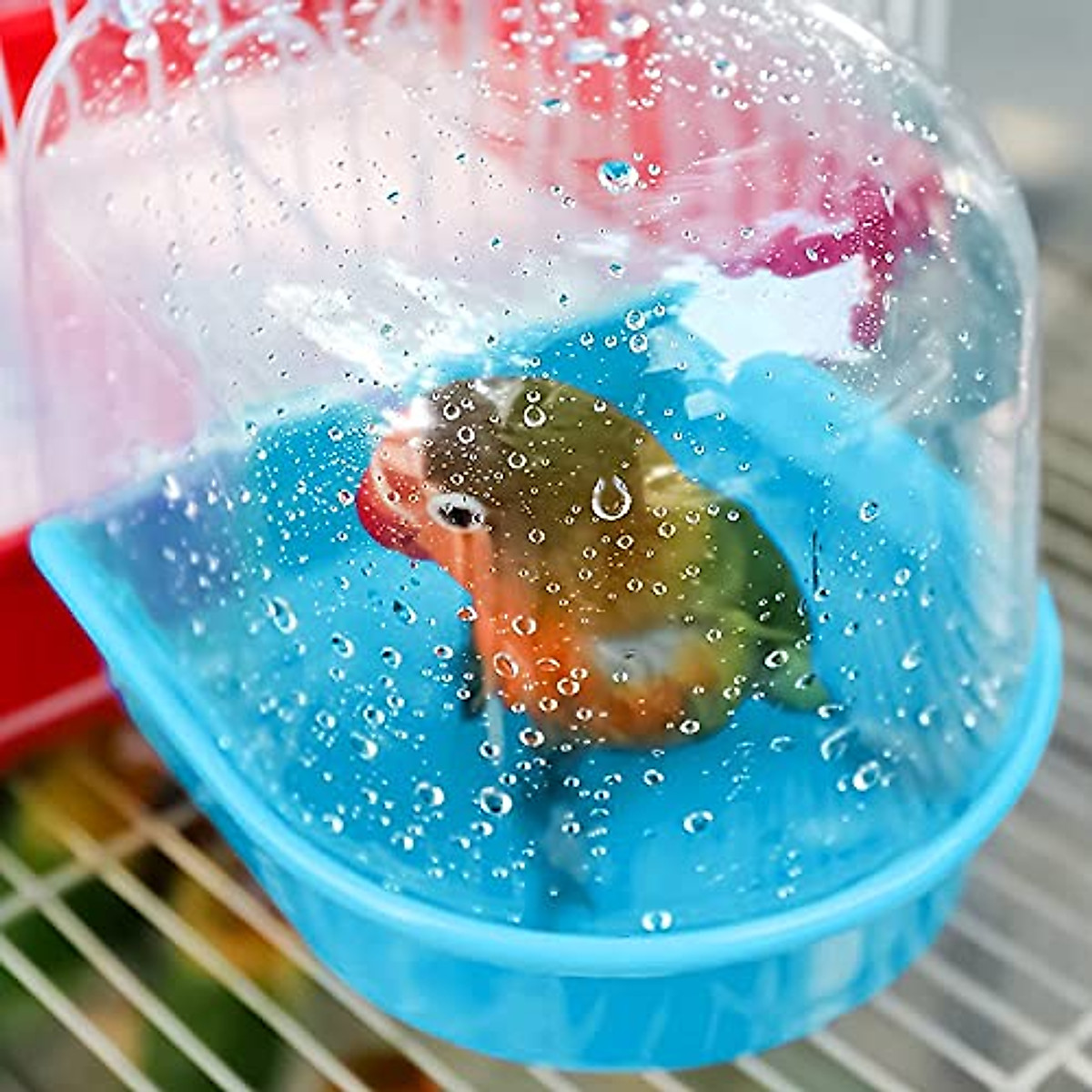 Bird Bath Tub,Hanging Bathtub Bird Cage Supplies with Hooks,Water Shower Transparent Box Food Feeder Holder Tray for Small Birds, Canary, Budgies,Parrot 13X14X13cm