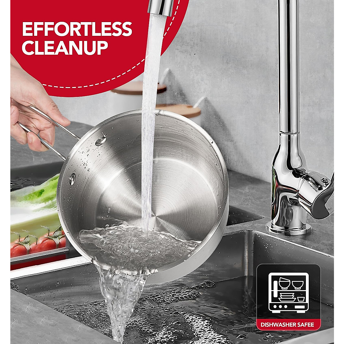 MICHELANGELO Stainless Steel Pot Set - 1QT & 2QT & 3QT Stainless Steel Sauce Pan with Lid, Induction Saucepan Set, Small Pots for Cooking - 6 Pcs