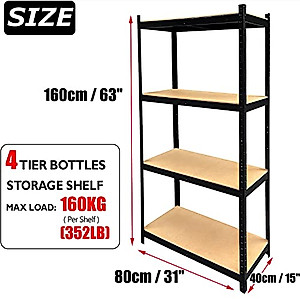 Autofather 63" x 31" x 15" Boltless Shelving Unit 4-Tier Warehouse Garage Shed Utility Home Storage Rack, Heavy Duty Adjustable Organizing Shelf Metal Utility Rack