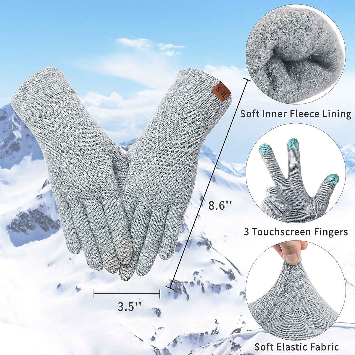 REACH STAR Womens Winter Warm Knit Beanie Hat Touchscreen Gloves Long Scarf Set with Soft Fleece Lined Skull Caps Neck Scarves Mitten 3 in 1 Set Gift for Women