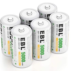 EBL Rechargeable C Batteries 5000mAh Ready2Charge C Size Battery with Storage Box, Pack of 6
