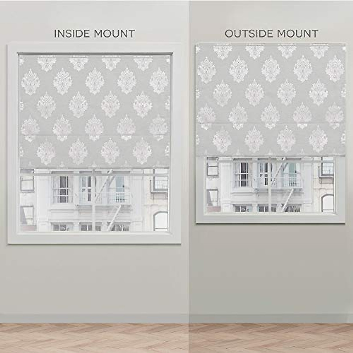 Exclusive Home Curtains Marseilles Damask 100% Blackout Roman Shade, 27"x64", Silver