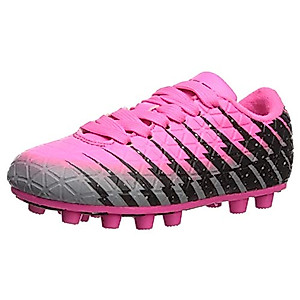 Vizari Bolt FG Soccer Shoes for Kids, Firm Ground Outdoor Soccer Shoes for Kids (13.5, Pink/Black/Silver)