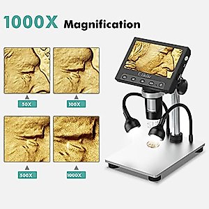 Elikliv EDM4S Coin Microscope for Error Coins, 4.3'' 1000X LCD Digital Microscope with Screen 720P USB Microscope Camera, 10 LED Fill Lights, Metal Stand, PC View, Compatible with Windows/Os