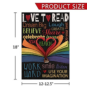 Dyrenson Love to Read Inspirational Quotes Hearts Book Decorative Garden Flag, Motivational Saying Words House Yard Lawn Outside Decorations, Positive Black Rainbow Outdoor Small Burlap Decor 12 x 18