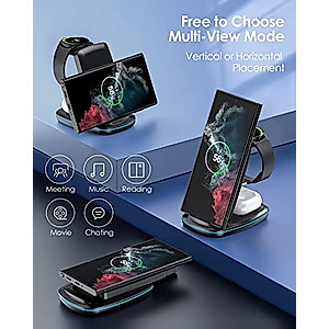 Wireless Charger 3 in 1, Foldable Fast Charging Station Compatible with Samsung Galaxy Watch 5 Pro/5/4/3/Active, S23 S23+ S22 S22+ S21 S20 Ultra FE/Note 20 10 9/ Z Flip Fold 4 3 2, Buds/2/Pro/Live