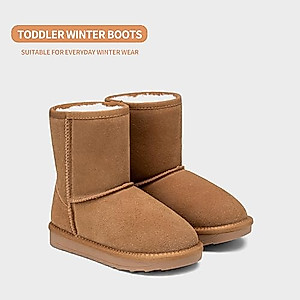 Vepose Boy's Girl's Snow Boots Brown Cow Suede Leather Warm Classic Booties for Big Kids Size 4(CTX827 Brown 04)