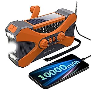 【10000mAh】 Emergency Radio Hand Crank Solar, NOAA Weather Radio Multiple Power Sources,Flashlight, Reading Lamp,Cell Phone Charger, SOS Alarm, Portable AM/FM/WB Radio with Headphone Jack (Orange)