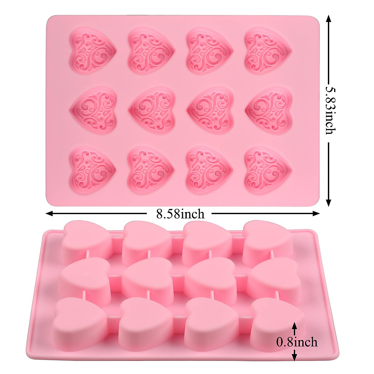 Fimary Heart-Shaped Chocolate Molds Silicone - Set of 2 Non-Stick Candy Heart Molds Silicone, Food Grade Silicone Heart Molds for Baking, Candy, Gummy, Jelly - Pink