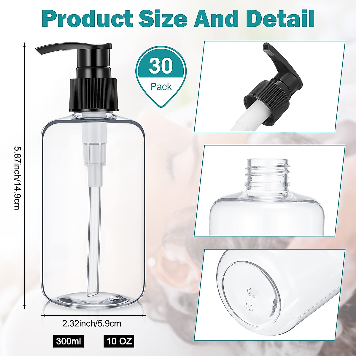30 Pcs 10 oz Plastic Pump Bottle Dispenser Empty Lotion Bottle with Pump Refillable Clear Hand Soap Dispenser Portable Travel Lotion Container for Body Wash Liquid Soap Shampoo Essential Oil, 2 Colors
