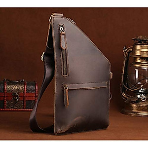 Men's Leather Sling bag Chest bag Crossbody Bag shoulder bag Genuine leather Crazy horse skin Backpack for men, Brown (BNX01021)