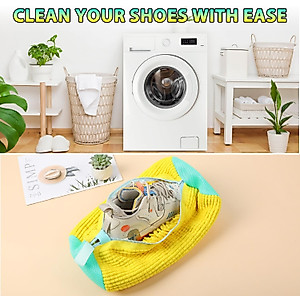 Shoe Washing Machine Bag, 2024 New Reusable Mesh Laundry Shoe Wash Bag Shoe Cleaning for All Shoes, Adjustable Shoes Laundry Bag Sneaker Washing Bag for 360° Cleaning White Shoes (Yellow)