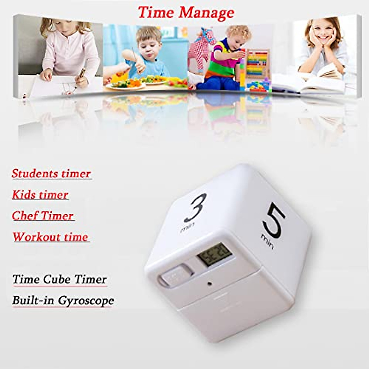 NTFRBCT Cube Timer Kitchen Timer Child Timer Gravity Sensor Flip Timer Exercise Timer Time Management Countdown Settings 1-3-5-10 Minutes Work, Yoga, Study and Game Etc