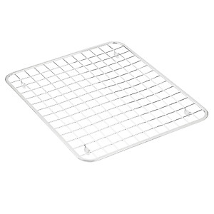 mDesign Modern Metal Wire Kitchen Sink Metal Dish Drying Rack/Mat - Steel Wire Grid Design - Allows Wine Glasses, Mugs, Bowls and Dishes to Drain in Sink - 2 Pack - White